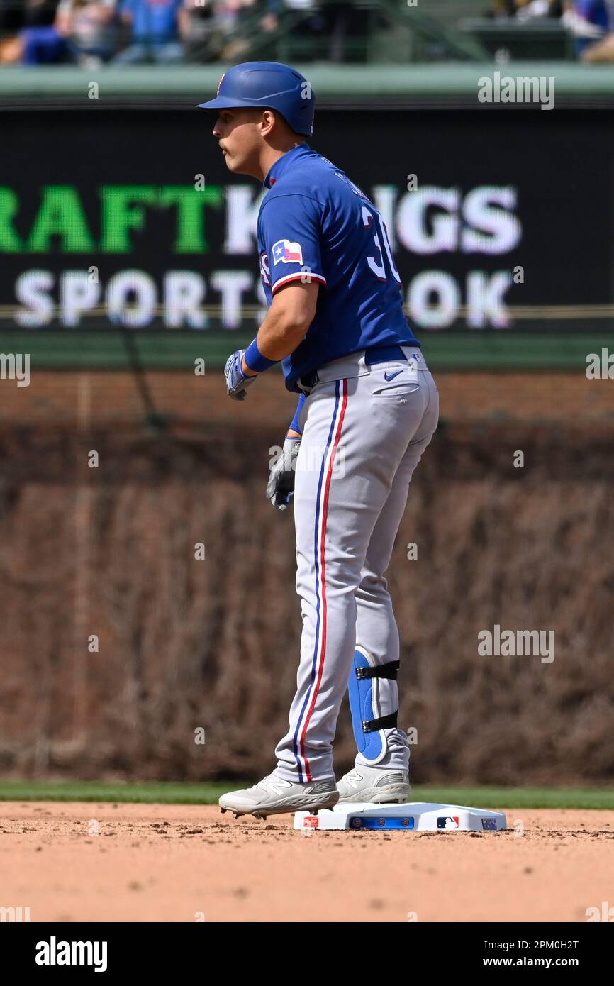 Texas Rangers' Nathaniel Lowe after he hits a double against the ...