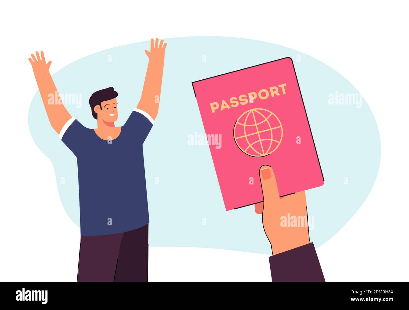 Man Rejoicing At Getting Passport Flat Vector Illustration Stock Vector