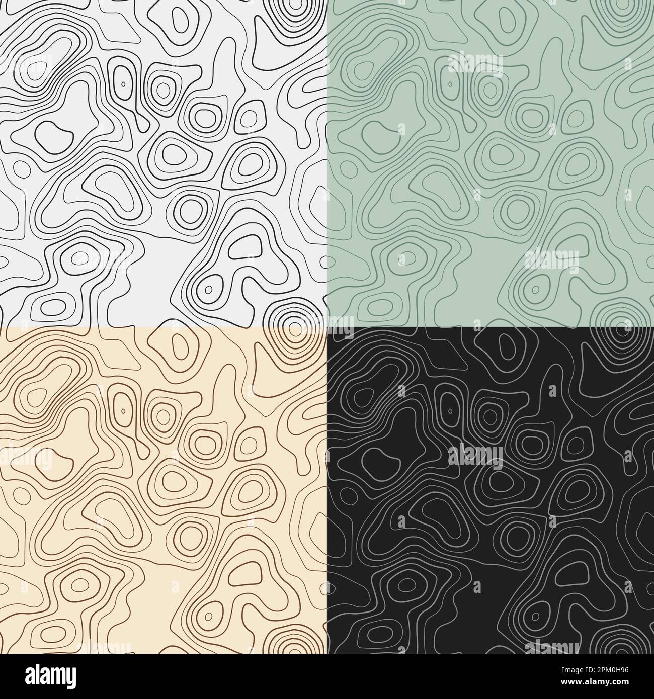 Topography patterns. Seamless elevation map tiles. Artistic isoline ...