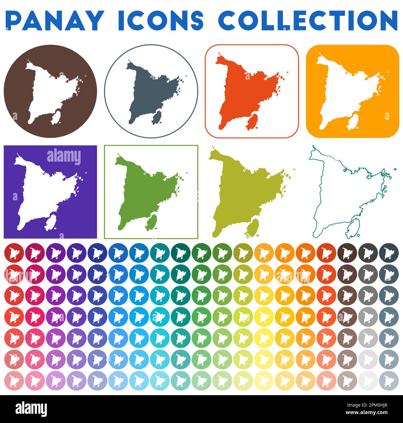 Panay icons collection. Bright colorful trendy map icons. Modern Panay ...