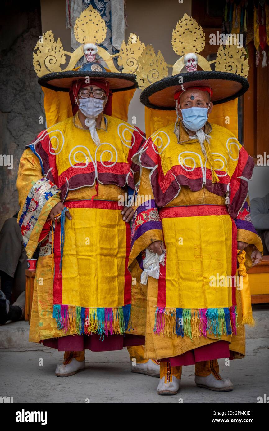 Two Monk Dancers at the Stongdey Monastery Festival, Zanskar, Ladakh ...