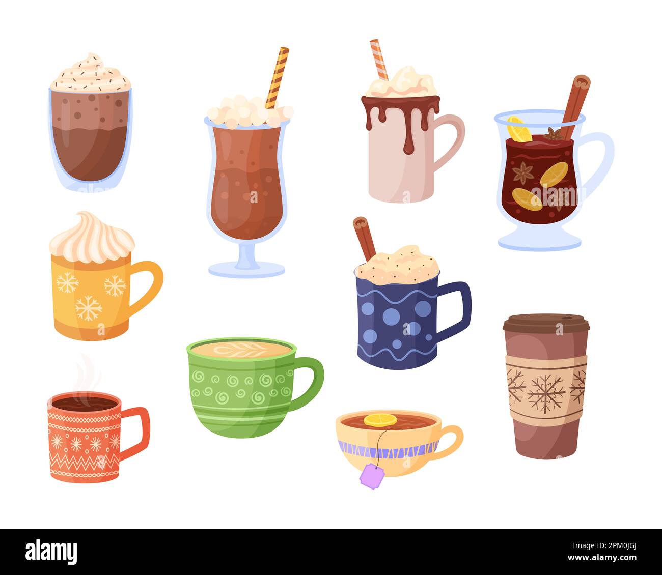 Hot drinks in mugs vector illustrations set Stock Vector Image & Art ...