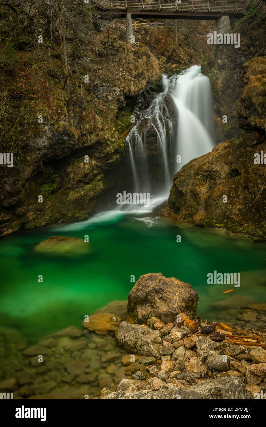 Sum waterfall on Radovna river in spring color fresh north Slovenia ...