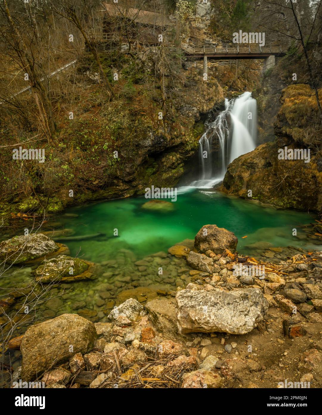 Sum waterfall on Radovna river in spring color fresh north Slovenia ...