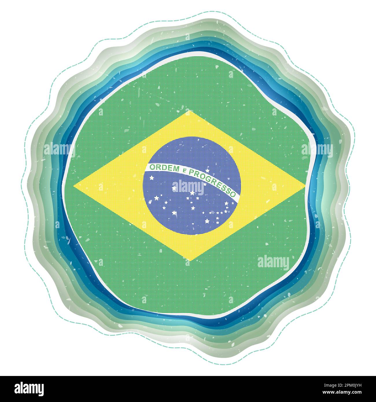 Brazil flag in frame. Badge of the country. Layered circular sign around Brazil flag. Amazing ...