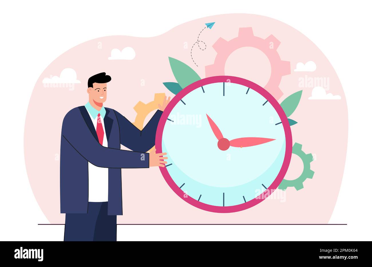 Cartoon office worker standing next to huge clock Stock Vector Image ...
