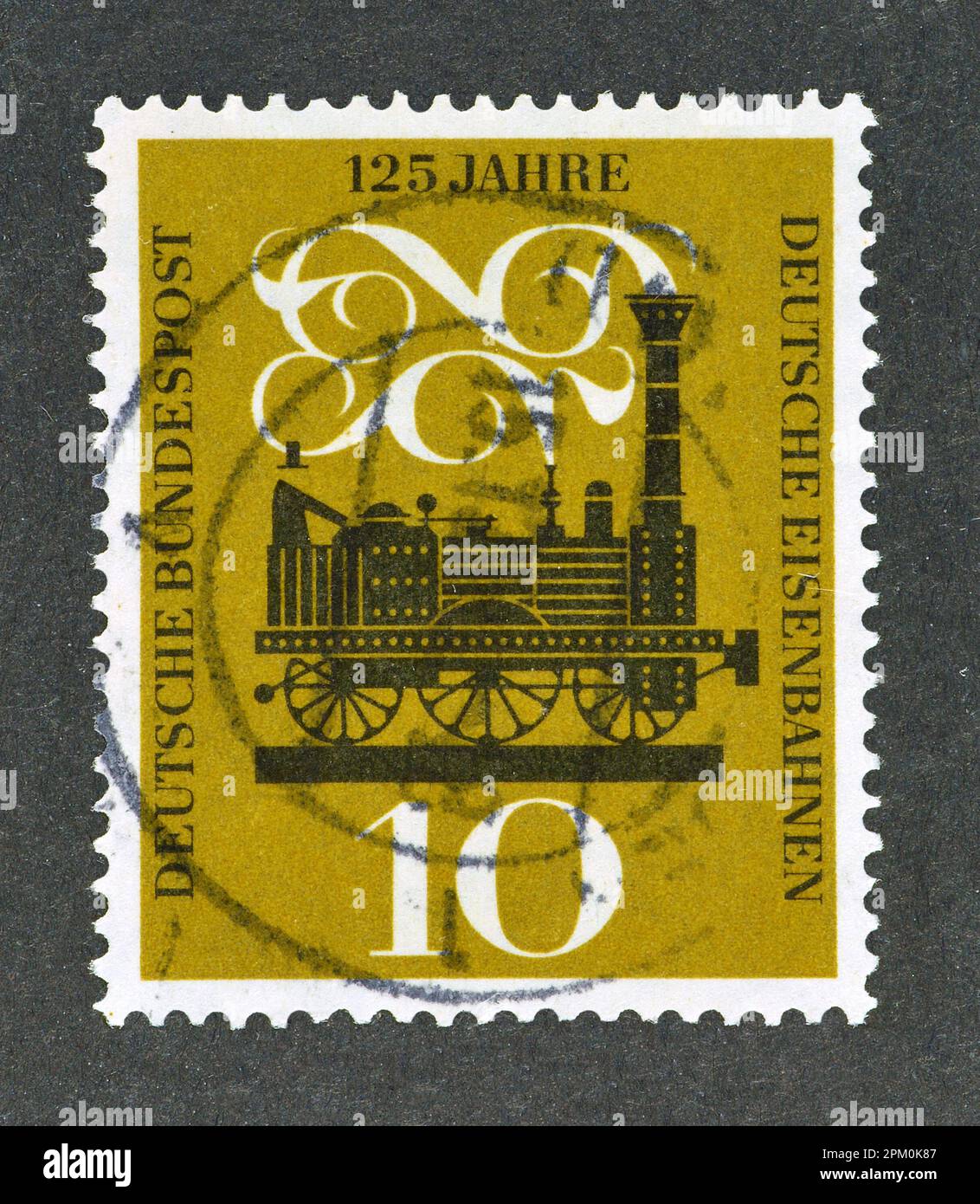 Cancelled postage stamp printed by Germany, that shows First steam ...