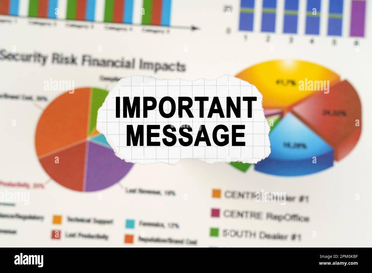Business concept. On diagrams and graphs lies torn paper with the ...