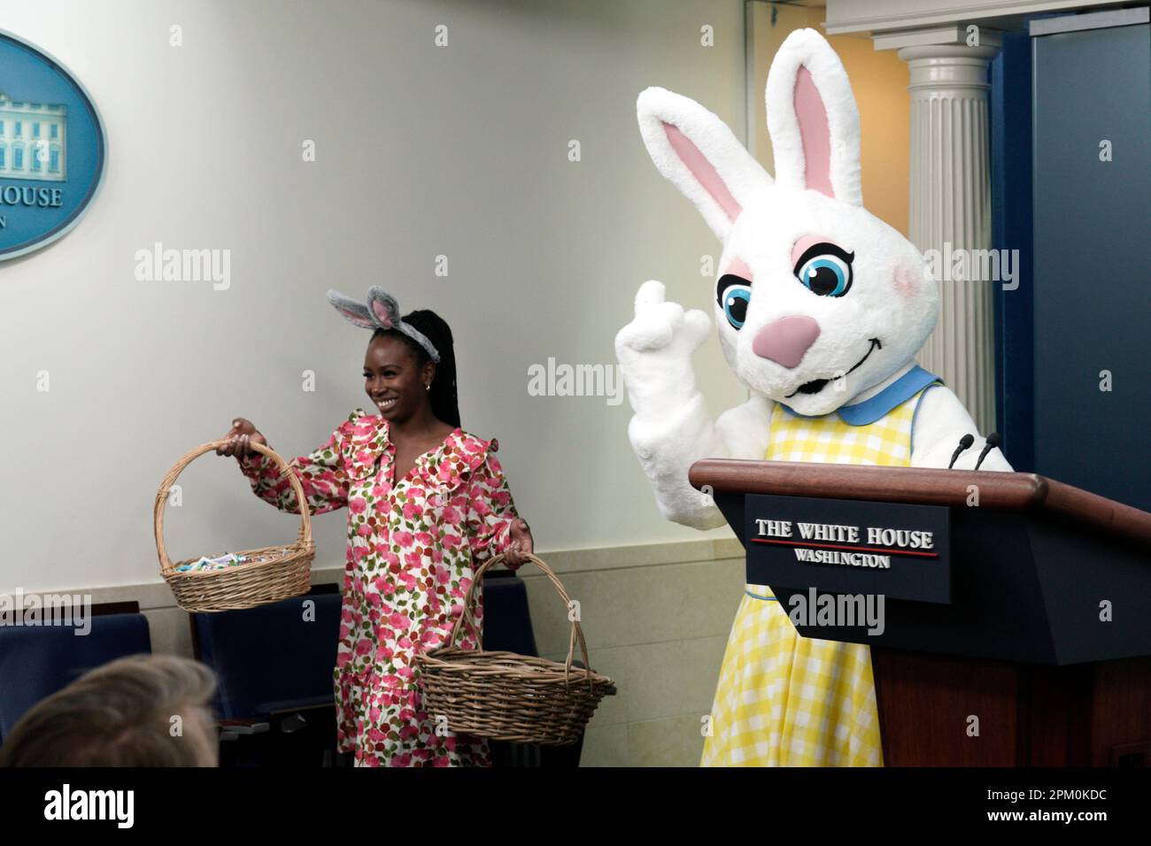 Easter Bunny greets members of the media with candies before a press ...
