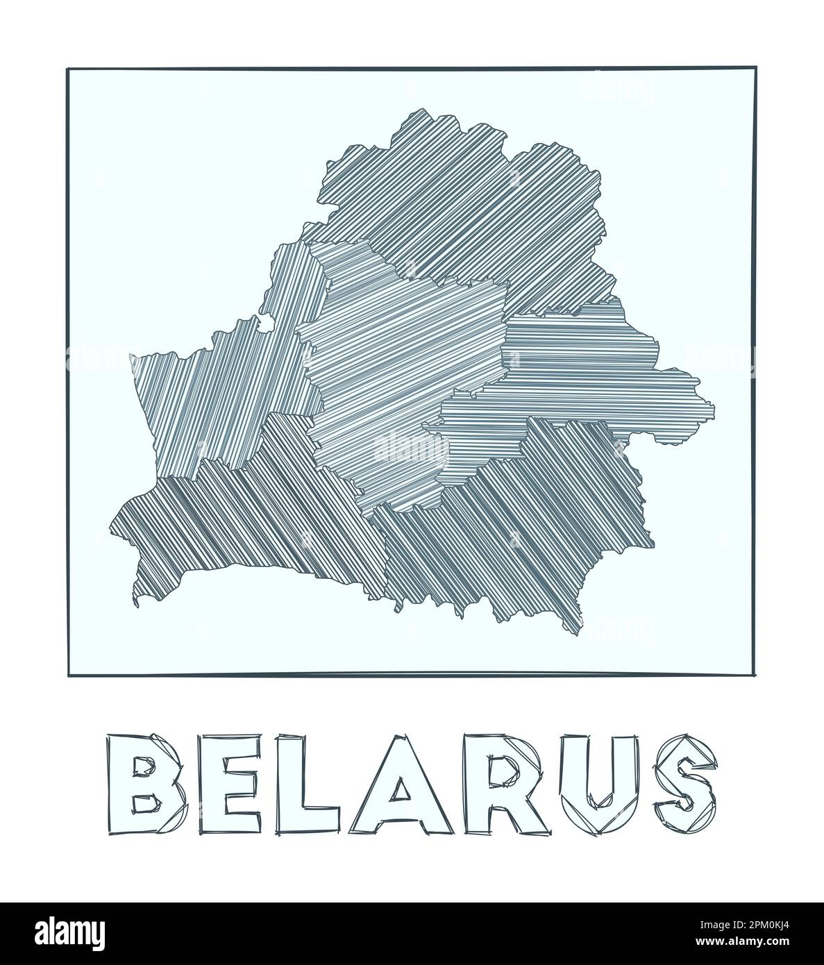 Sketch map of Belarus. Grayscale hand-drawn map of the country. Filled ...