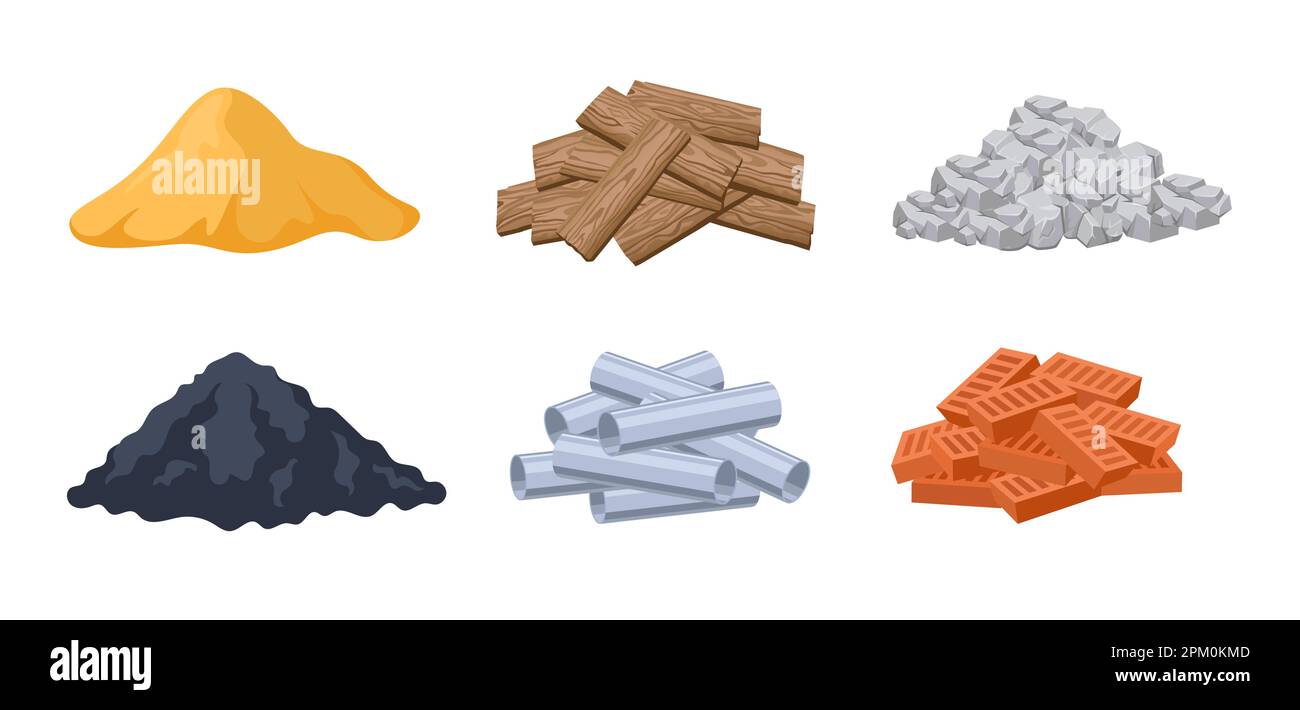 Heaps of building materials cartoon vector illustration set Stock ...