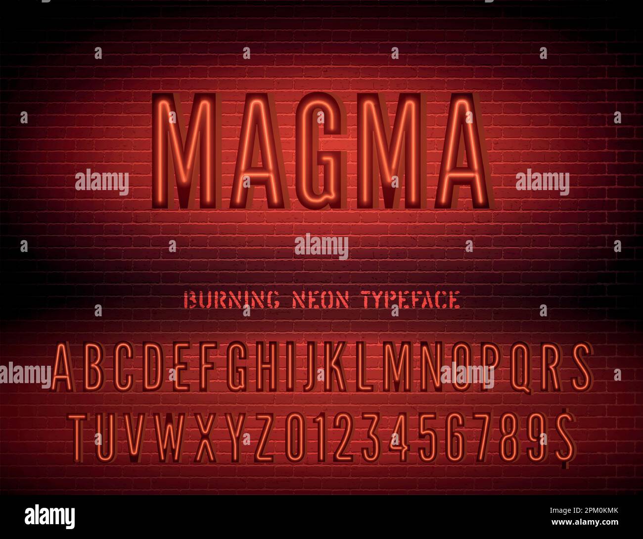 Magma night light extra glowing effect narrow font with numbers on dark ...