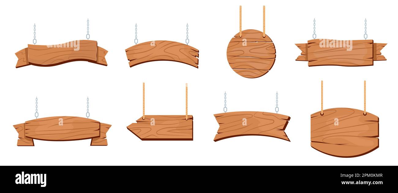 Hanging wooden signs or banners vector illustrations set Stock Vector ...