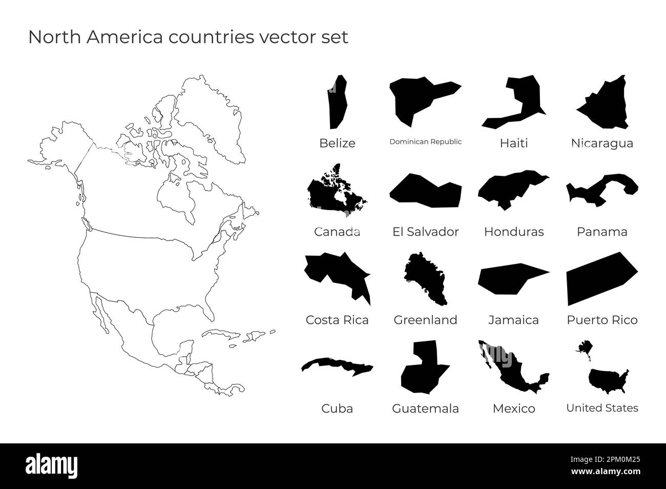 North America map with shapes of regions. Blank vector map of the ...