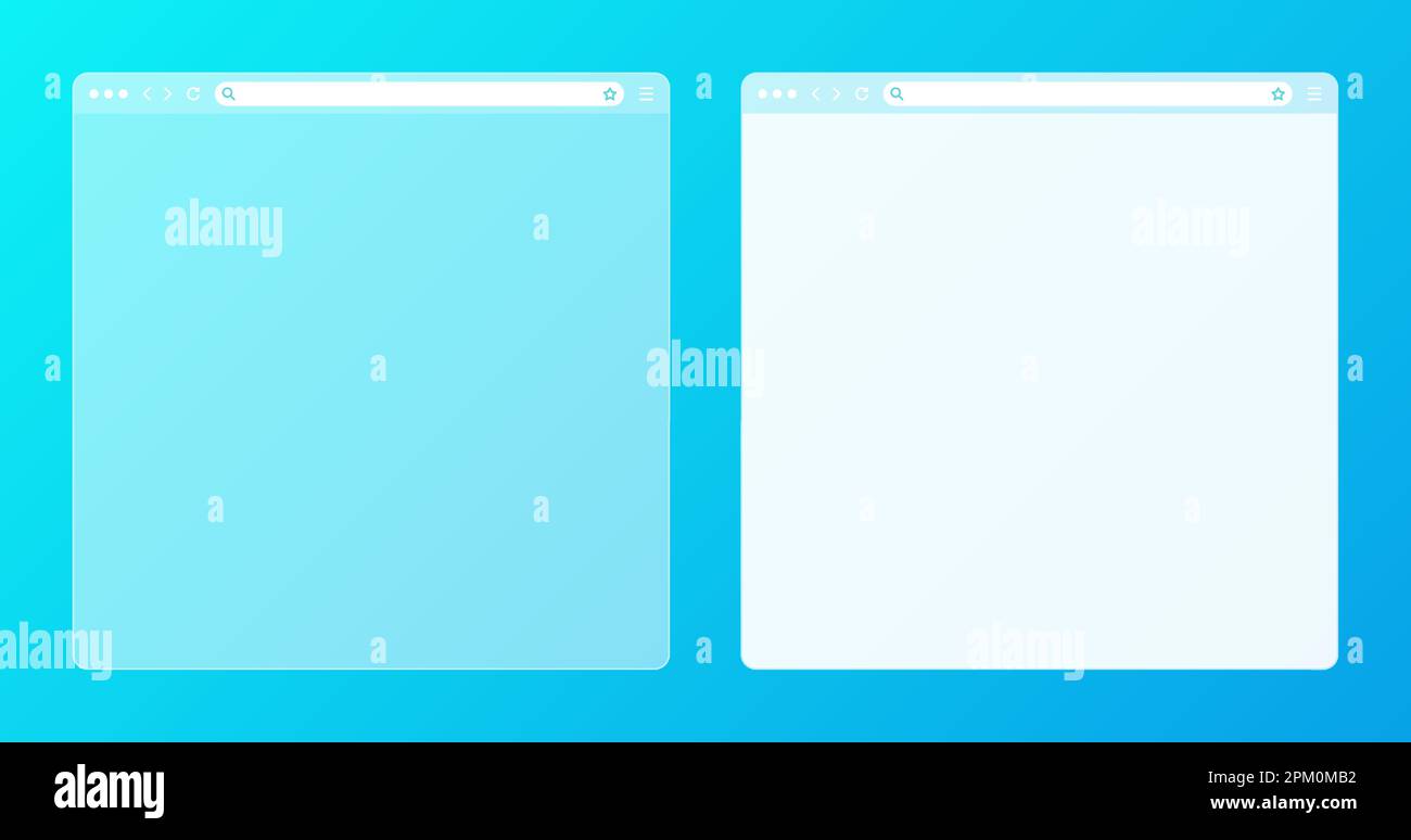 Blank transparent web browser window with toolbar and search field on ...