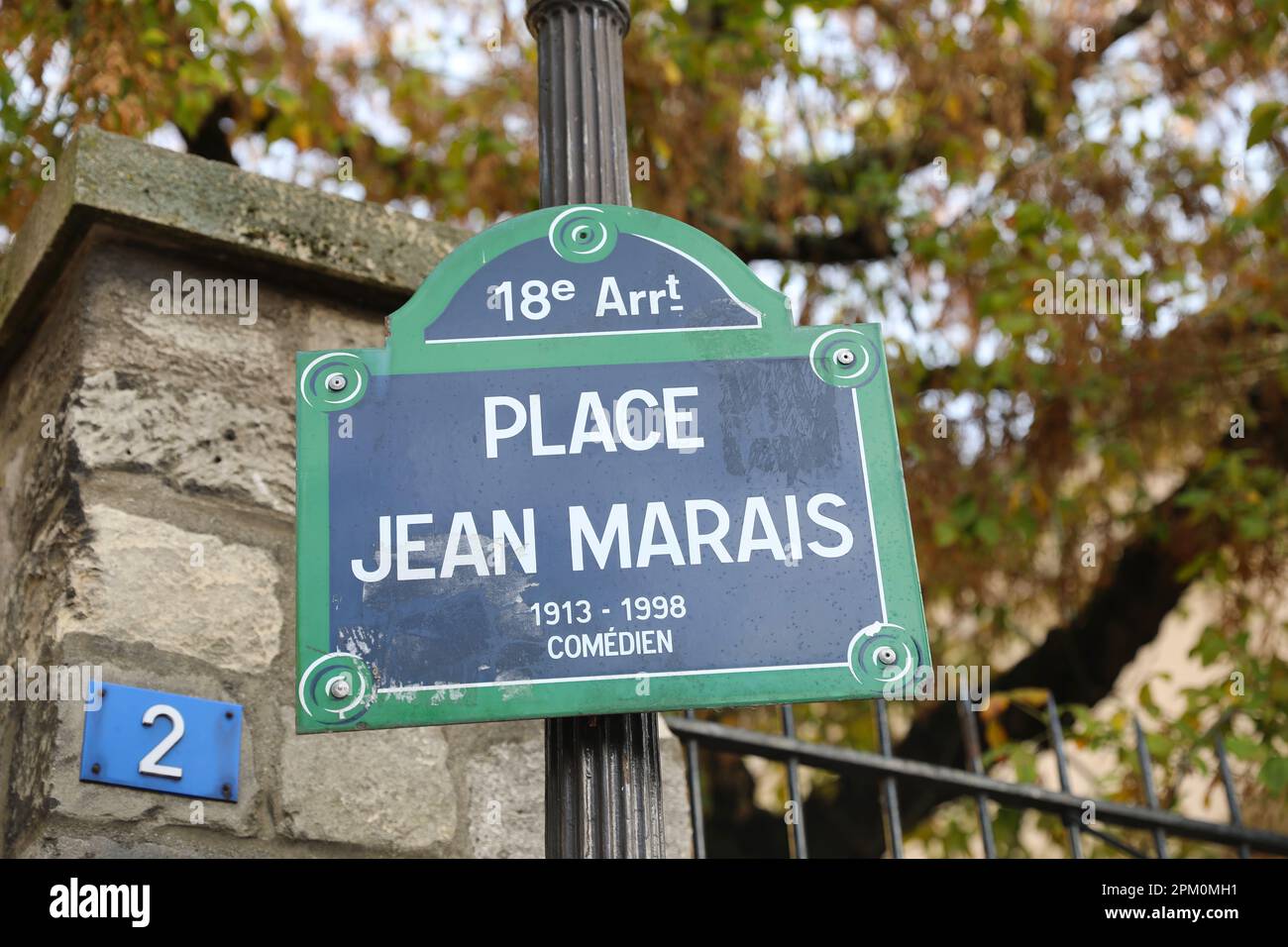 Paris, France, October 29, 2022: A vintage street sign in the historic ...