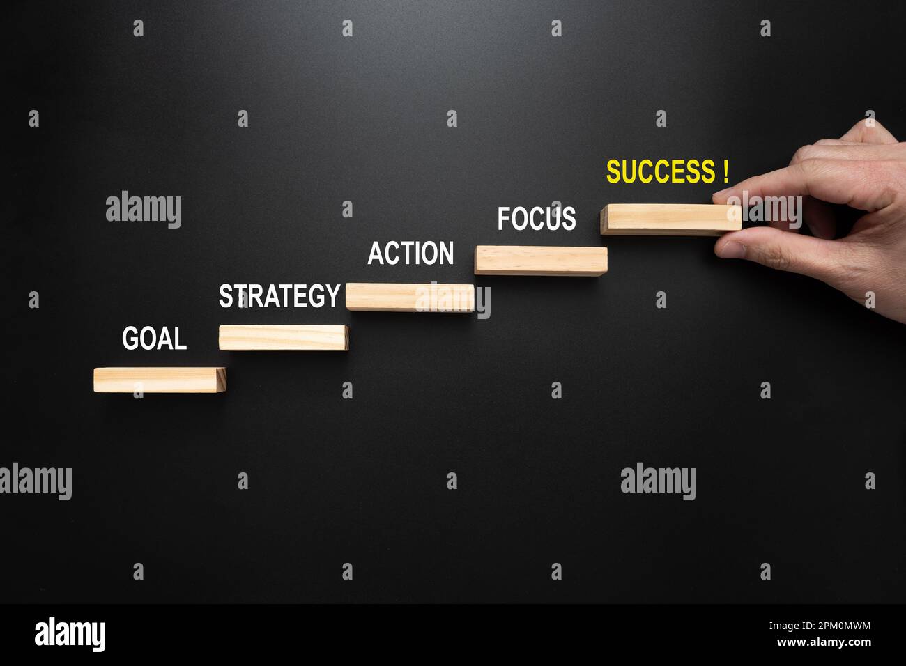 Success process concept with jenga block stairs Stock Photo - Alamy