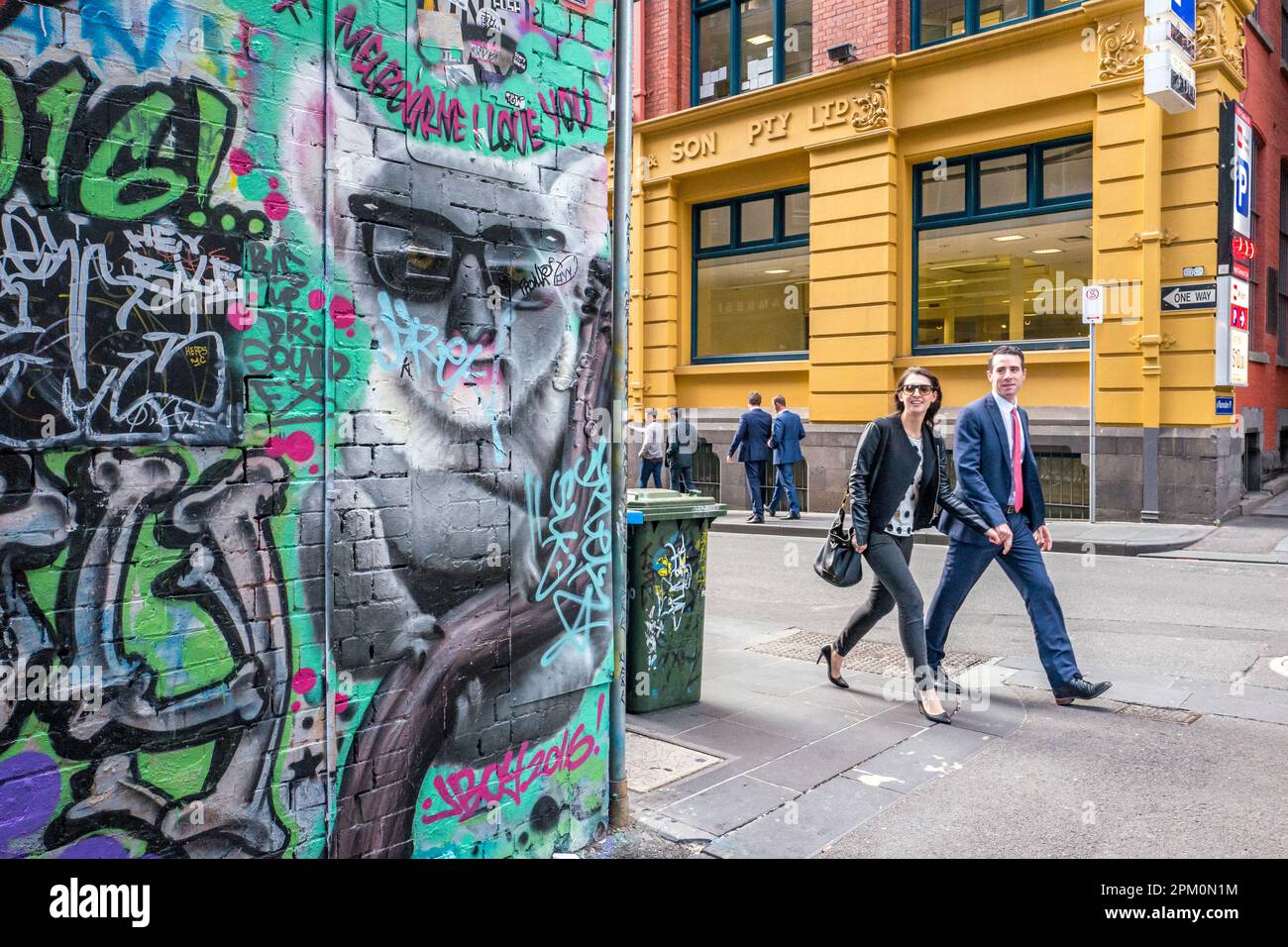 Hosier Lane in Melbourne, Australia is famous for its street art and ...