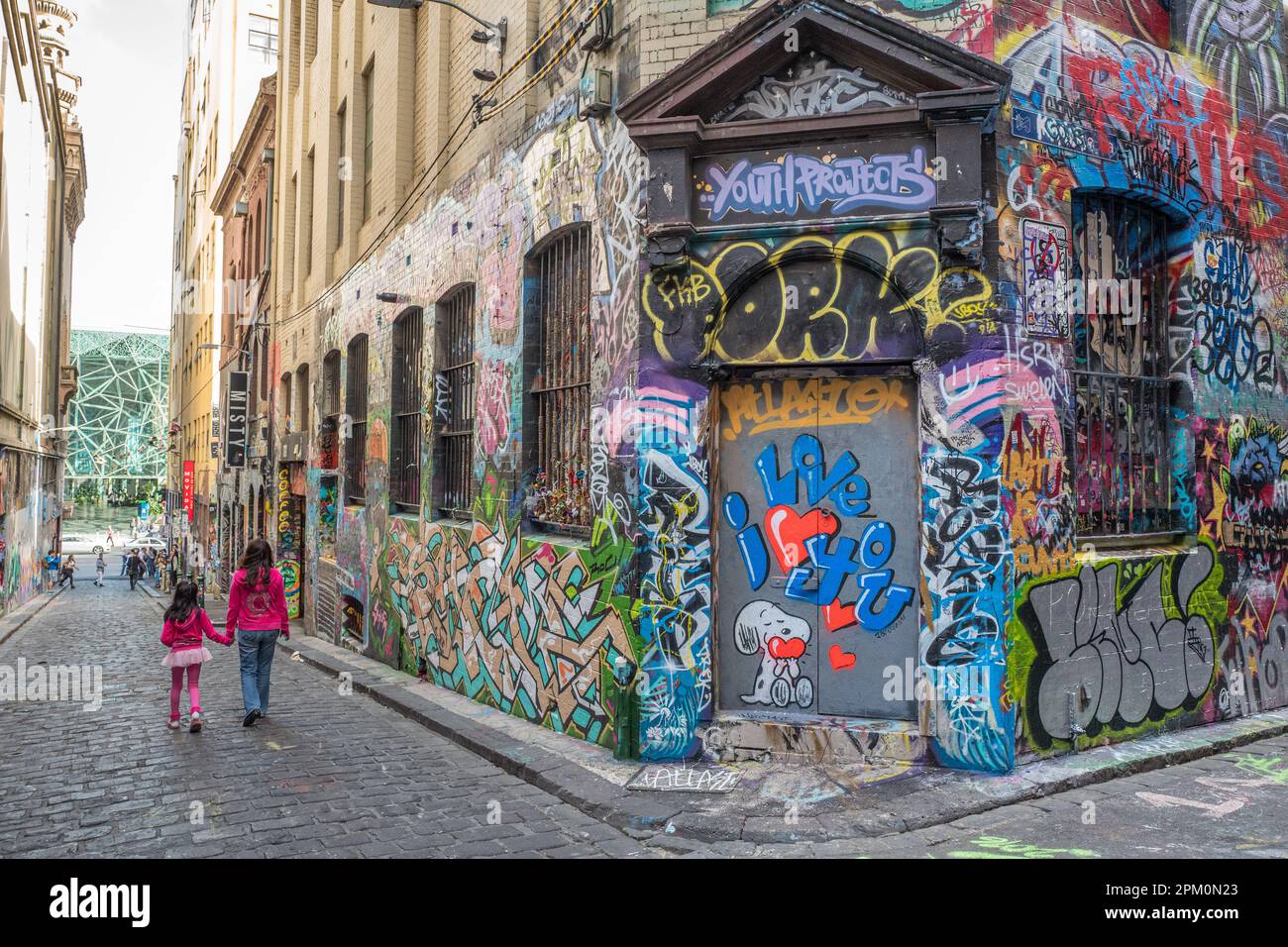 Hosier Lane in Melbourne, Australia is famous for its street art and ...