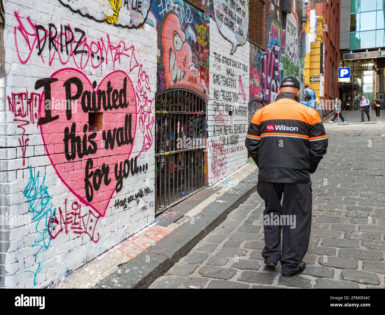 Hosier Lane in Melbourne, Australia is famous for its street art and ...