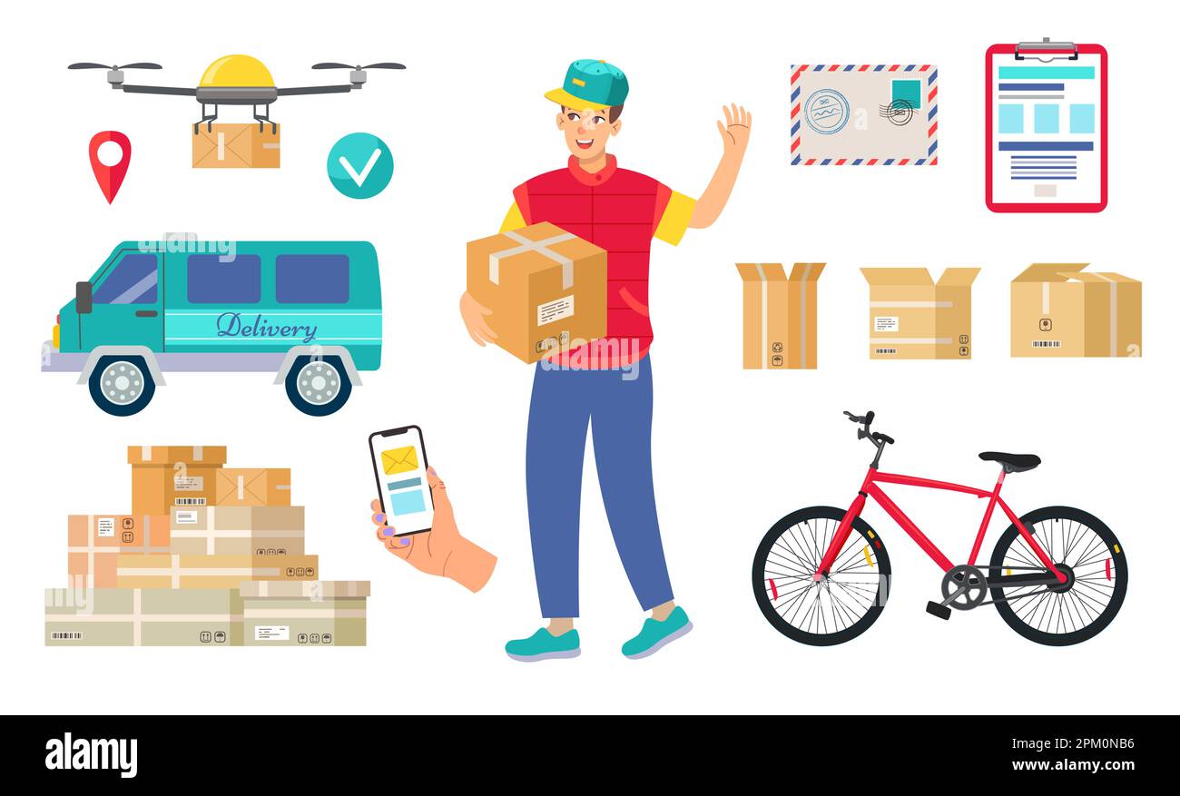 Express delivery service objects illustrations set Stock Vector Image ...