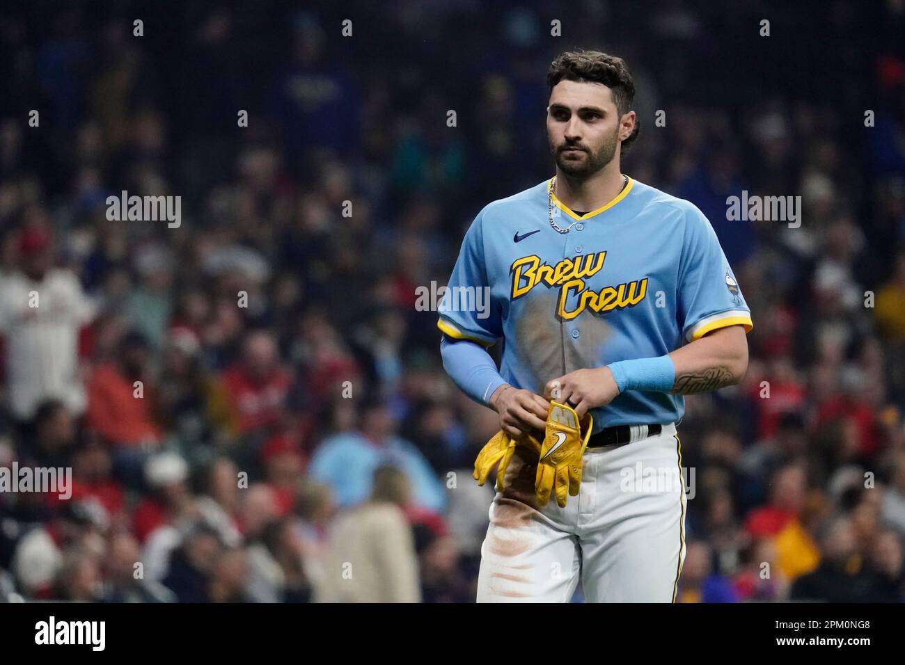 Milwaukee Brewers' Garrett Mitchell during the seventh inning of a baseball game against the St ...