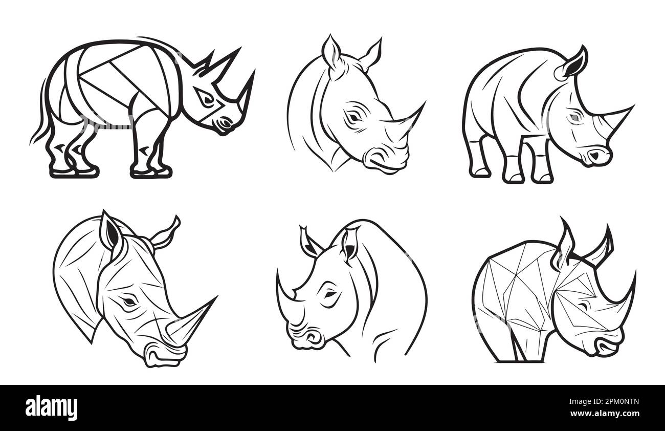 Rhino set logo sketch hand drawn in doodle style illustration Stock ...