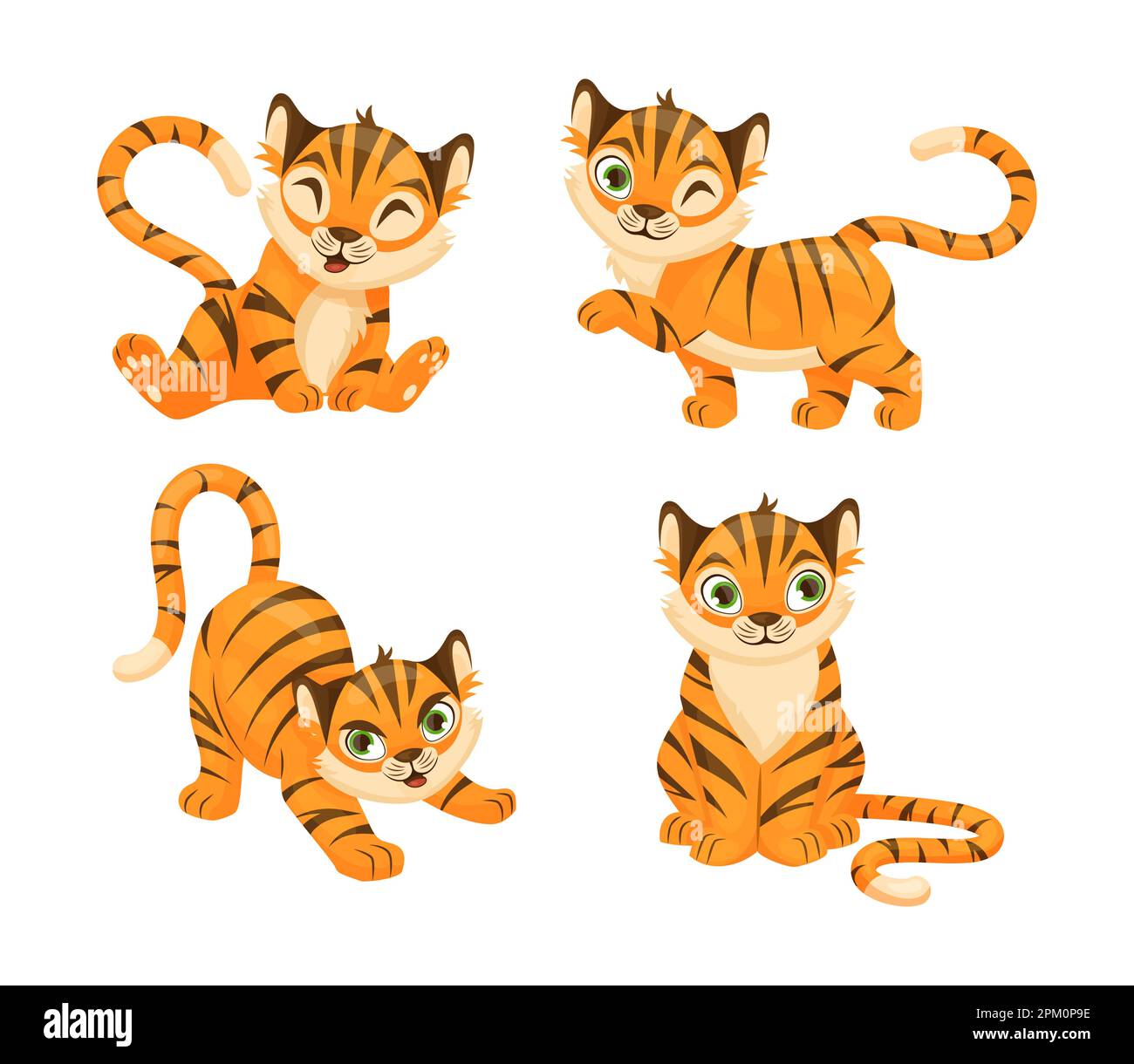Funny tiger cartoon character vector illustrations set Stock Vector ...