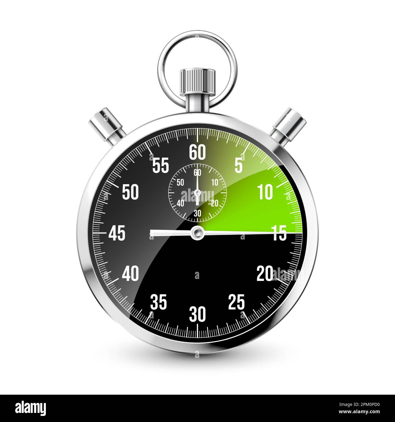 Realistic classic stopwatch. Shiny metal chronometer, time counter with ...