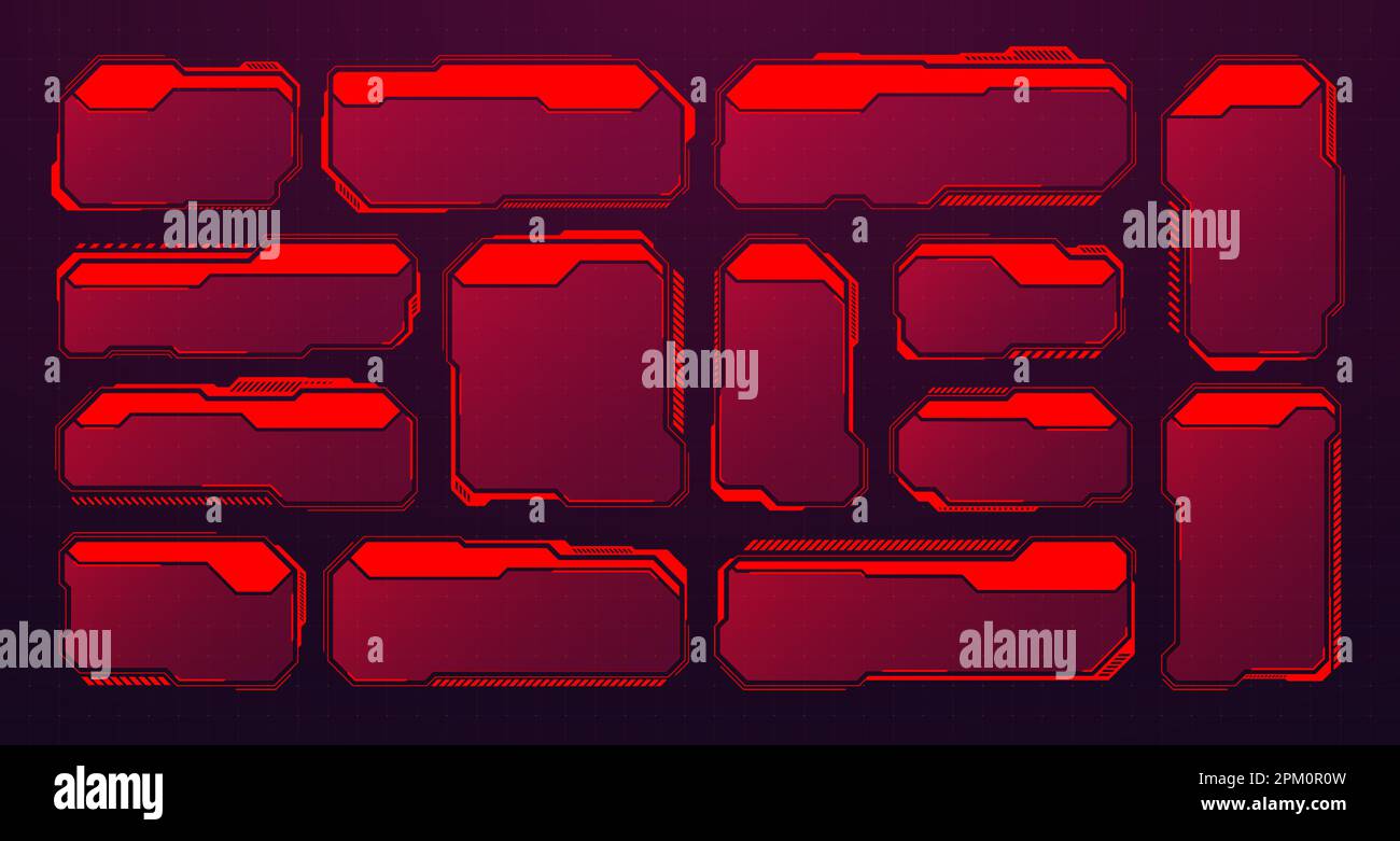 Red futuristic HUD or UI elements. Sci-fi user interface text boxes, callouts. Warning message ...