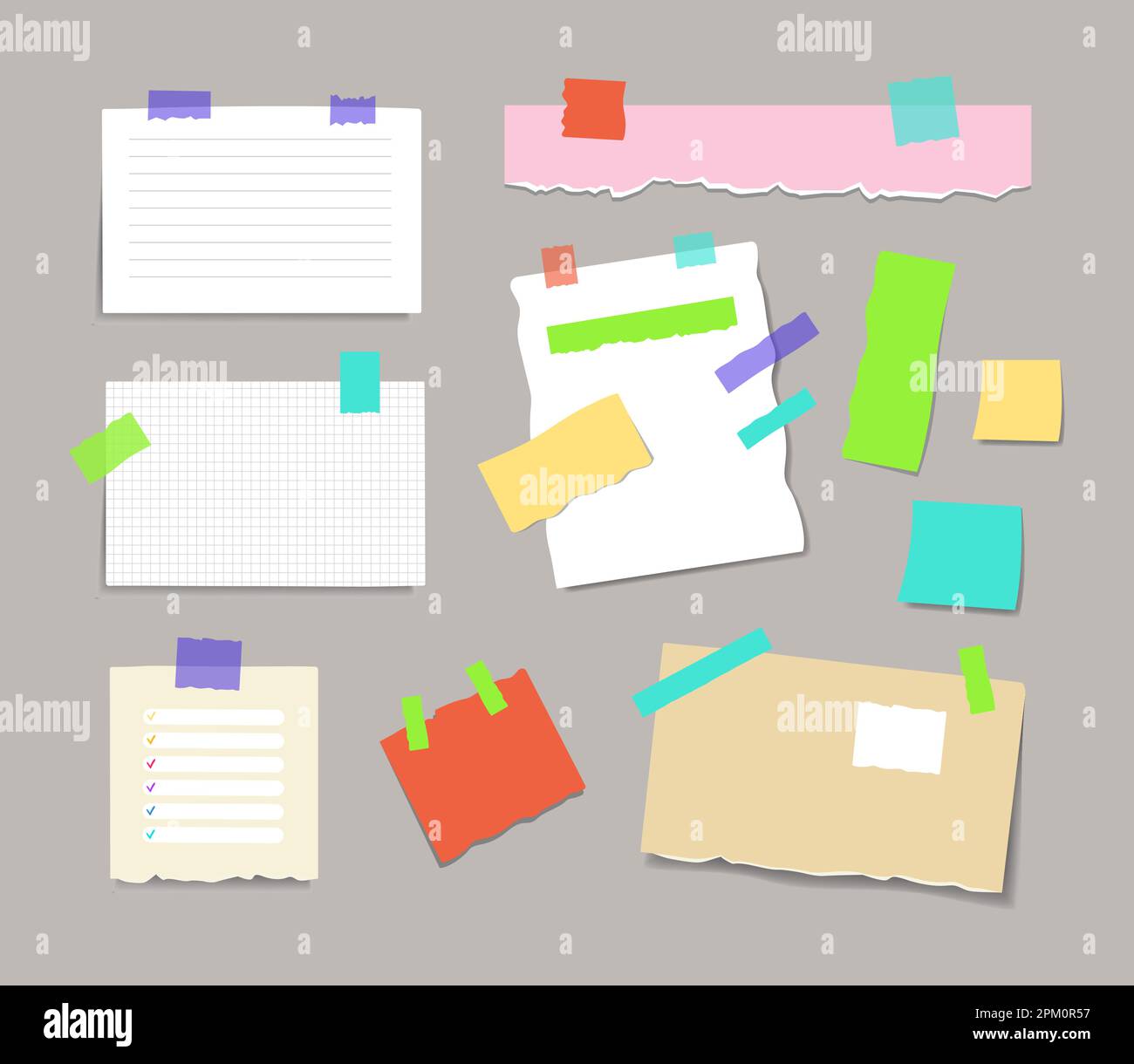 Sticky paper notes on colorful tape cartoon illustration set Stock ...