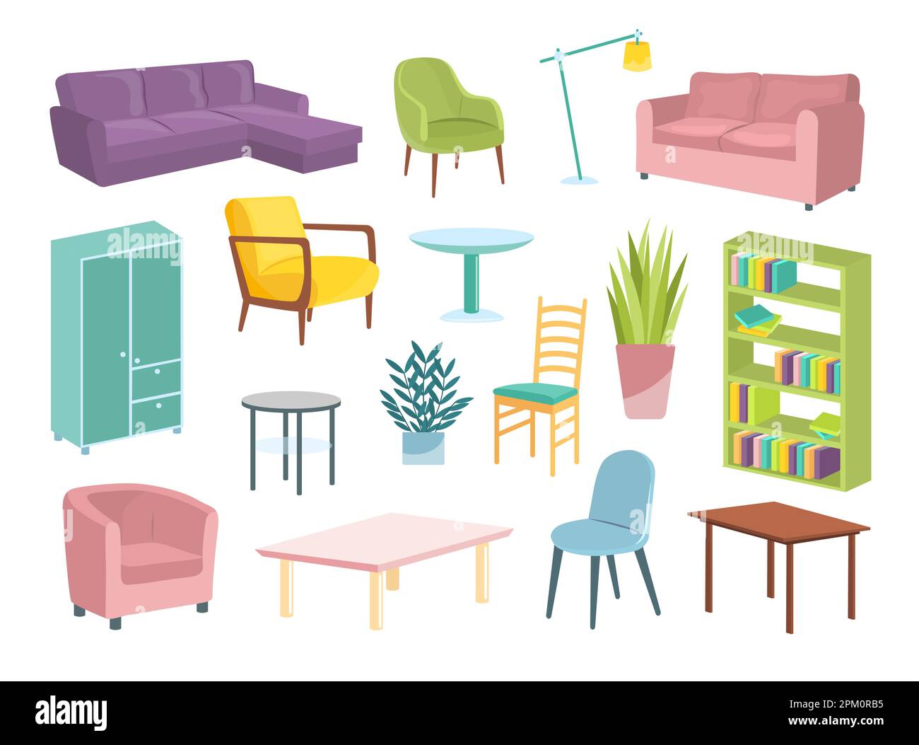 Modern house or office furniture cartoon vector illustration set Stock ...