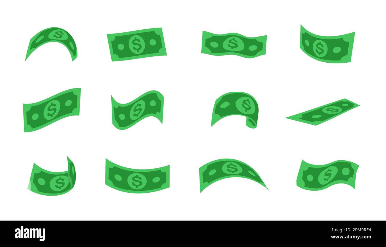 Pack of flying American cash dollars on white background Stock Vector ...