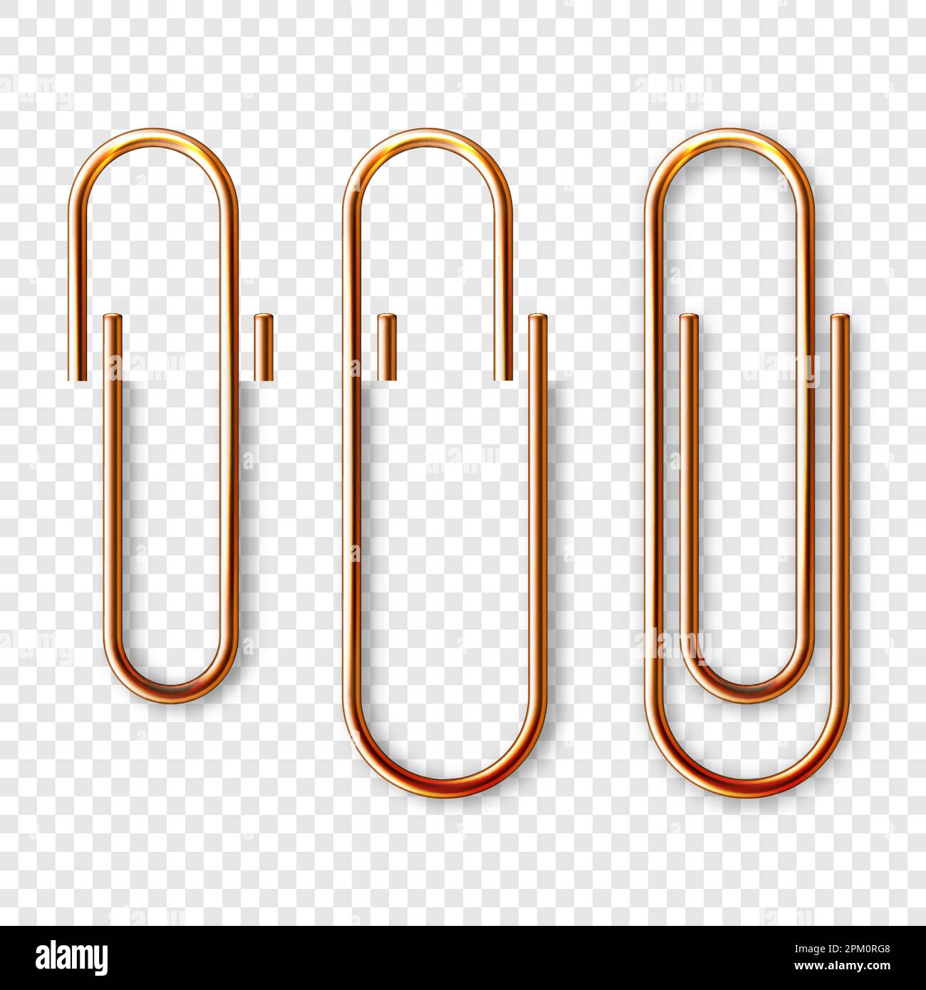 Realistic copper paperclip attached to paper isolated on white ...