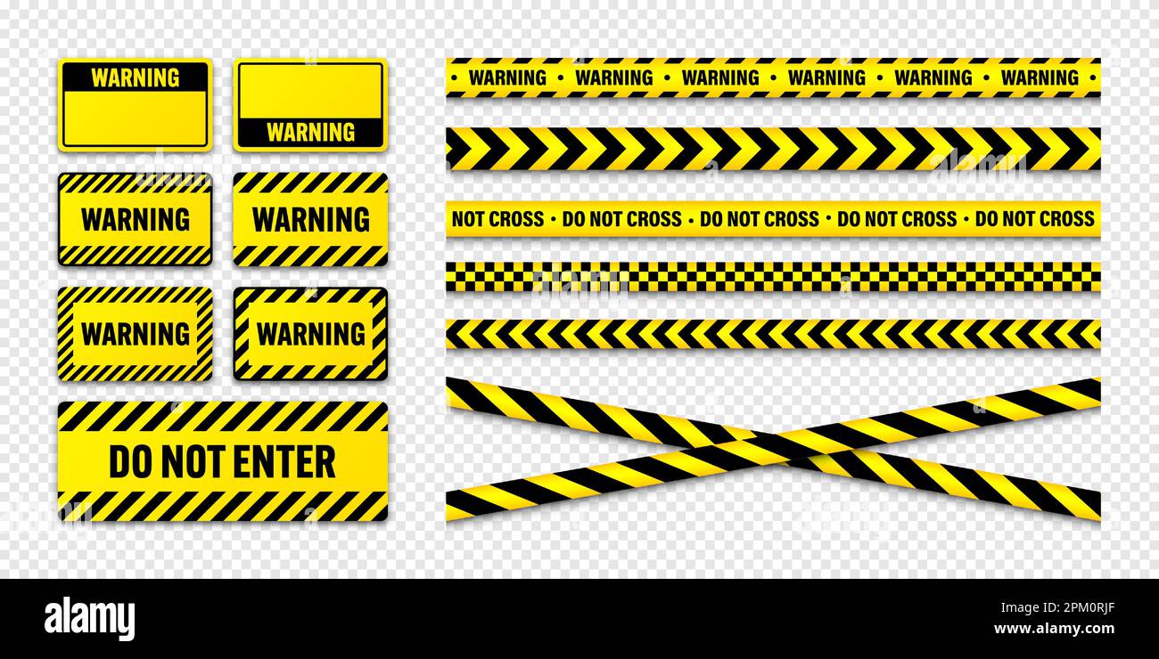 Various barricade construction tapes and warning shields. Yellow police ...