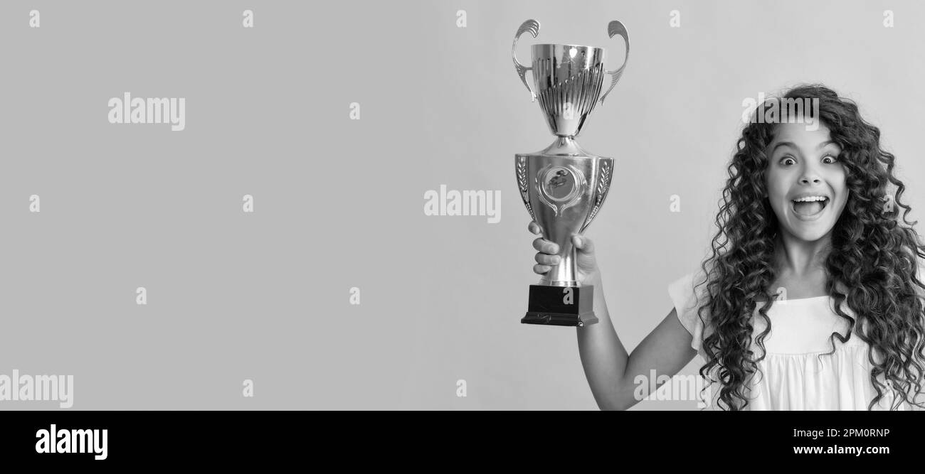 best curl. girl has wavy hairdo. portrait of frizz child. haircare and ...