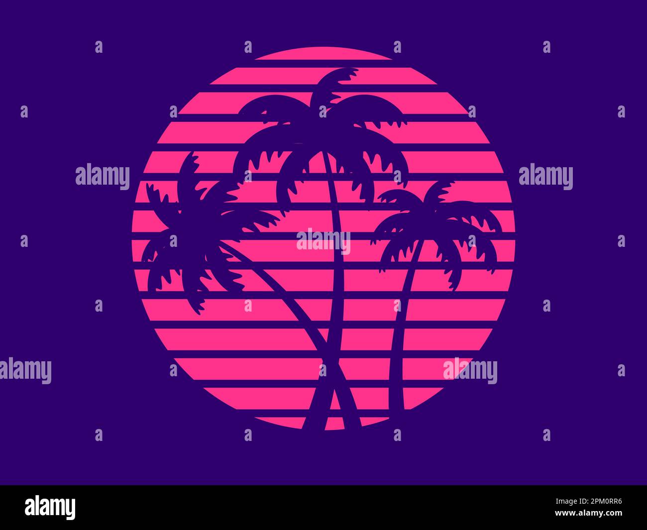 Tropical palm trees at sunset in a futuristic 80s style. Summer time ...