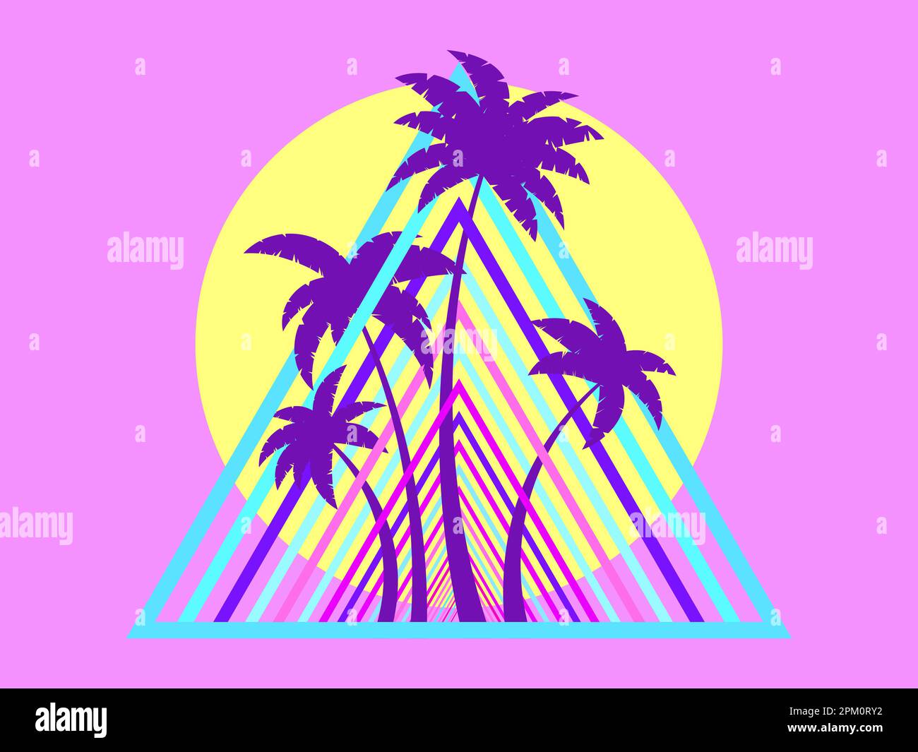 80s retro sci-fi palm trees on a sunset. Retro futuristic sun with palm ...