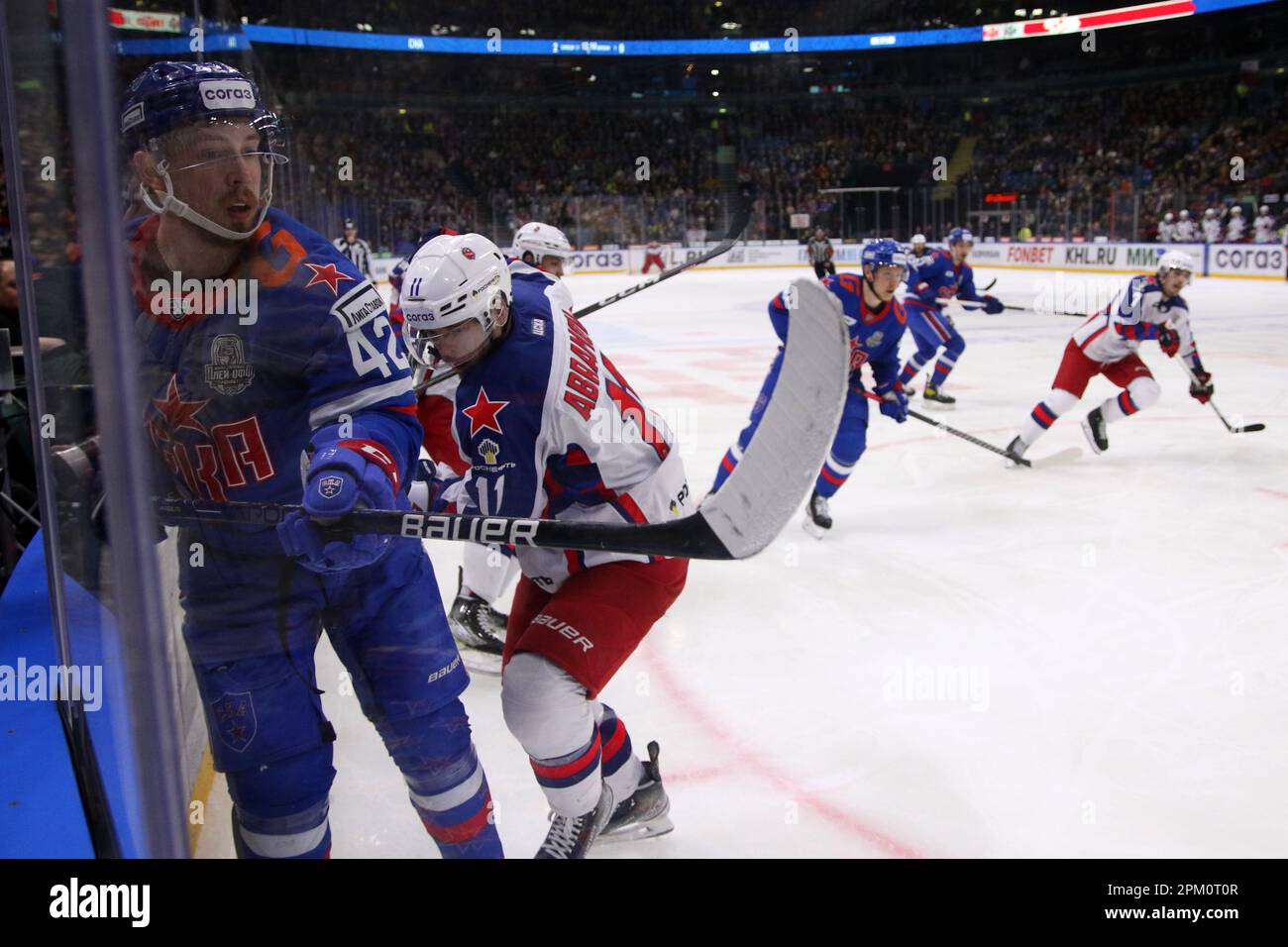 CSKA Hockey Club player, Vitalii Abramov (No.11) and SKA Hockey Club ...