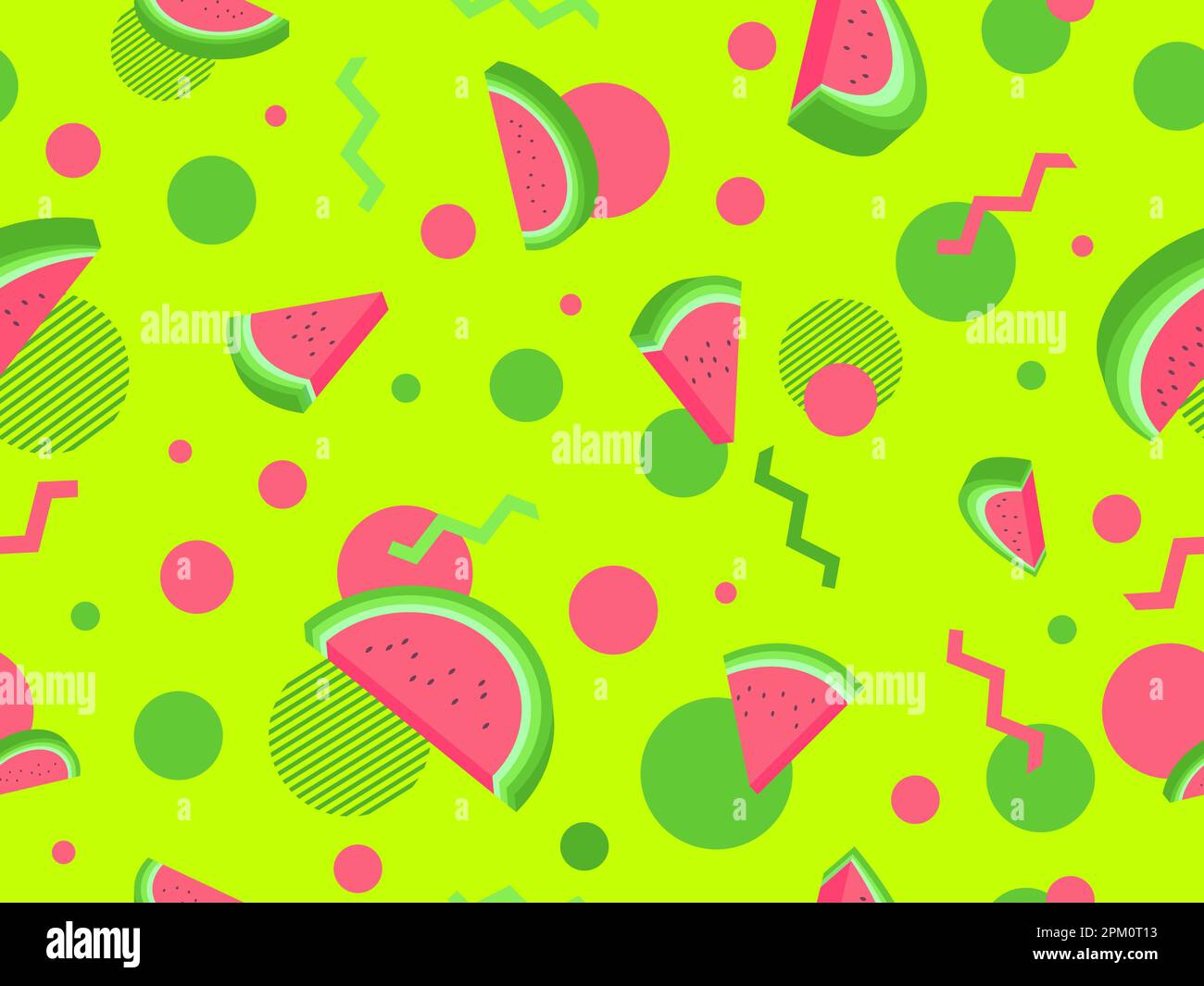 Watermelon seamless pattern with geometric shapes. Isometric 3d slices ...