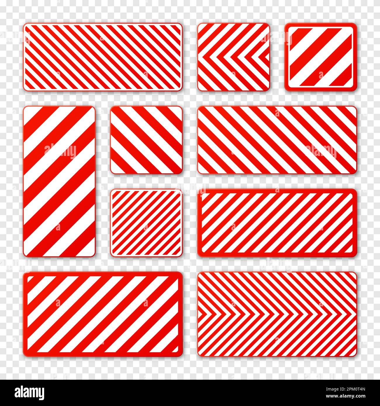 Various white and red warning signs with diagonal lines. Attention ...