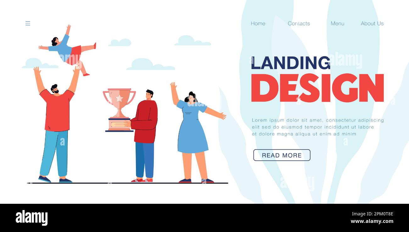 Happy cartoon family celebrating winning award together Stock Vector ...