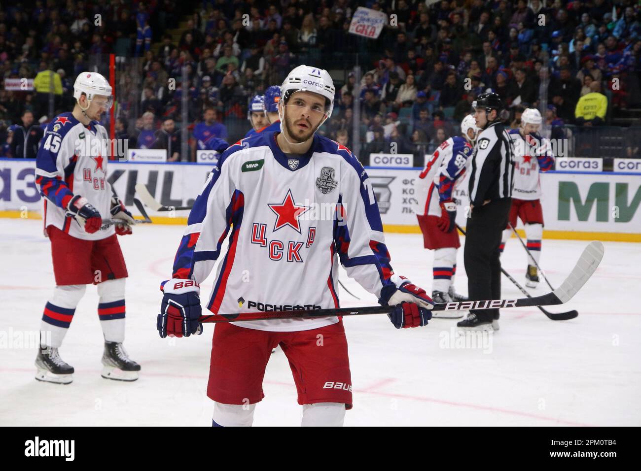 CSKA Hockey Club player, Konstantin Okulov (No.71) seen in action ...