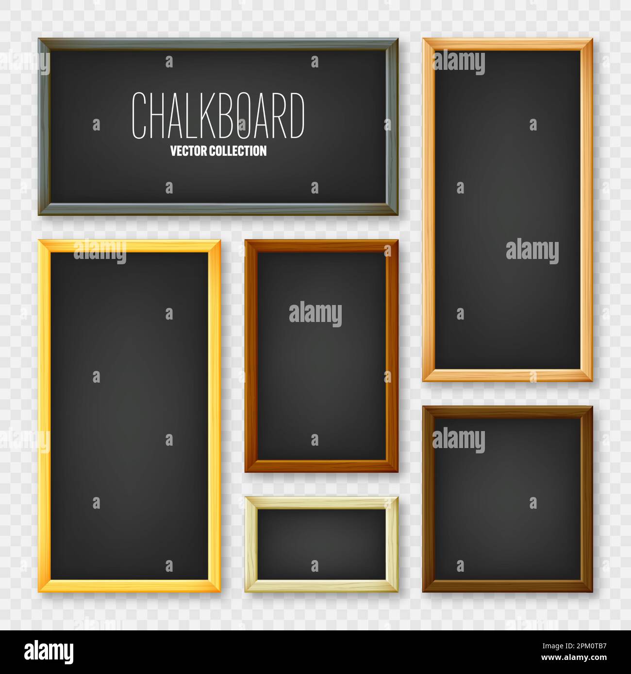Realistic various chalkboards in a wooden frame. Black restaurant menu ...