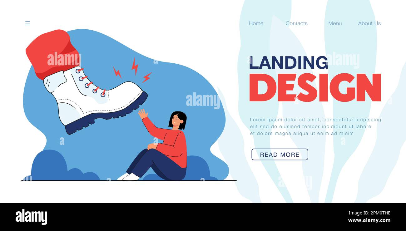 Giant foot in boot crushing, trampling scared tiny woman Stock Vector ...