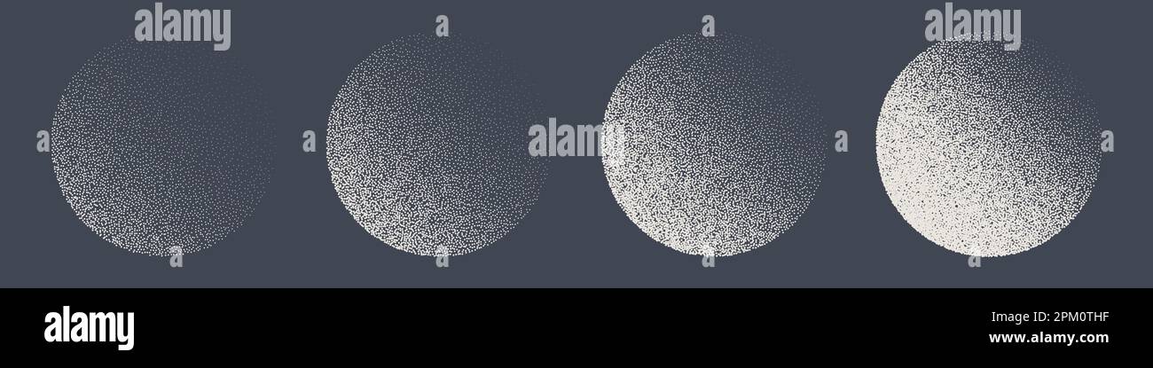 Round shaped dotted objects, stipple elements. Fading gradient ...