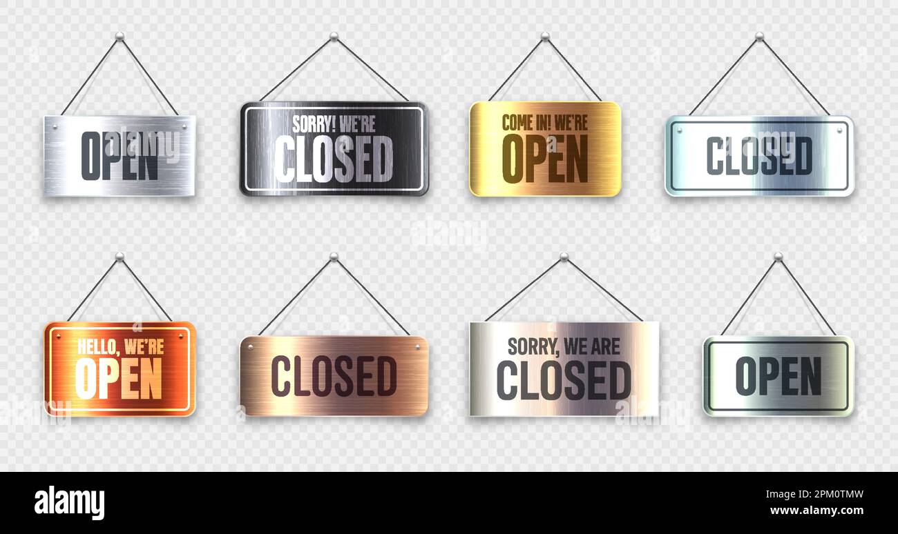 Brushed metal Open and Closed hanging signboards. Vintage door sign for ...