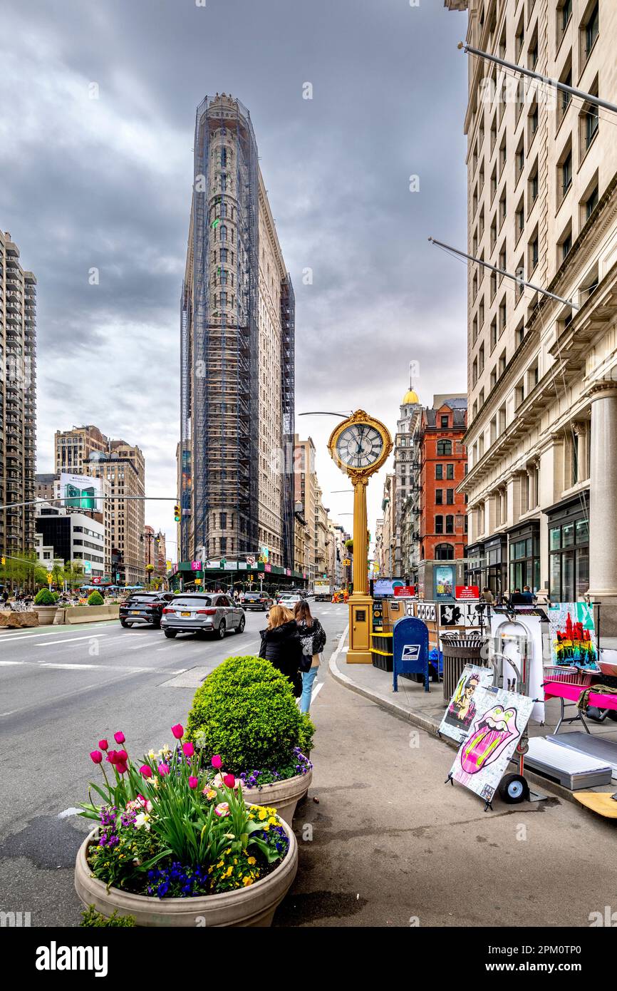 New York, USA - April 23, 2022: Flatiron building facade, one of the ...