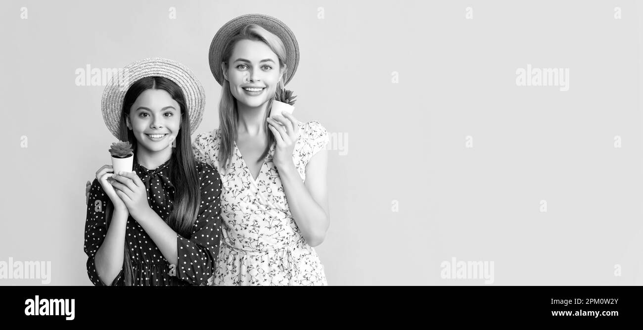 Mother and daughter kid banner, copy space, isolated background ...