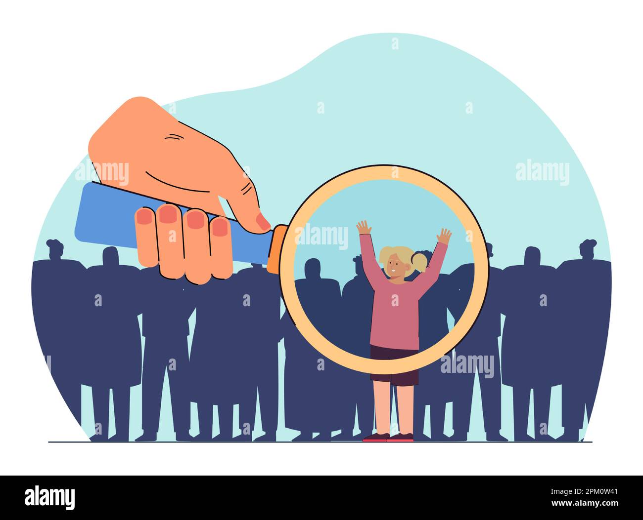 Hand studying girl under magnifier among crowd Stock Vector Image & Art ...
